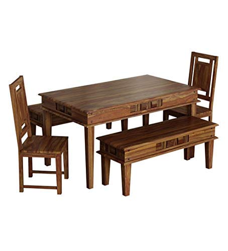 PUSHPA FURNITURE Sheesham Wood 6 Seater Dining Table with 2 Chair and 2 ...