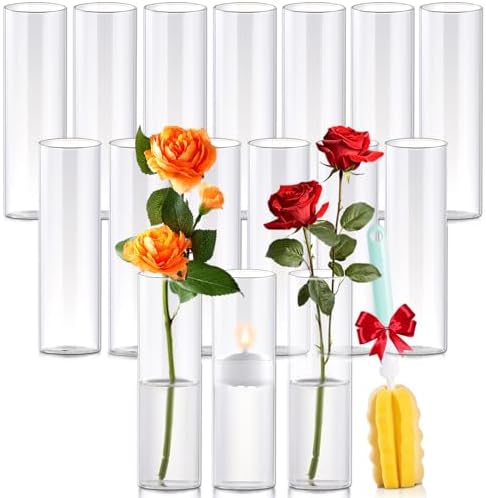 Amazon.com: 16Pcs Glass Cylinder Bud Vases for Centerpieces,7.9 In Tall ...