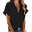 Mintreus Short Sleeve Shirts for Women V Neck Loose Collared Button ...
