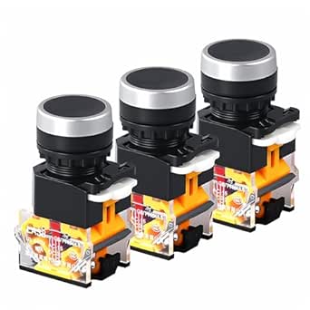 CHKL 3PCS 22mm Latching Push Button Switch, 10A 440V, 1NC Pushbutton Switches LA38-11BN, Black ...