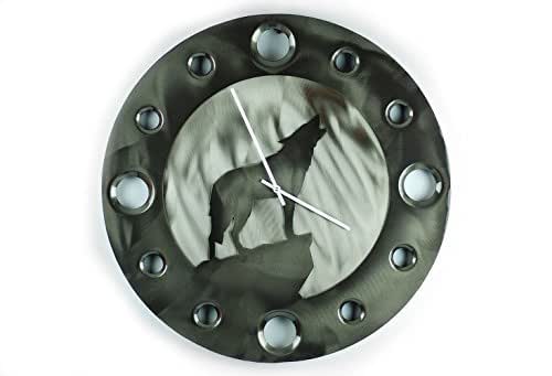 Amazon.com: Howling Wolf, Large Circular Metal Powder Coated Wall Clock ...
