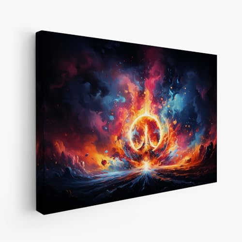 Amazon.com: CanvasWis Cosmic Harmony Peace Sign Canvas Wall Art ...