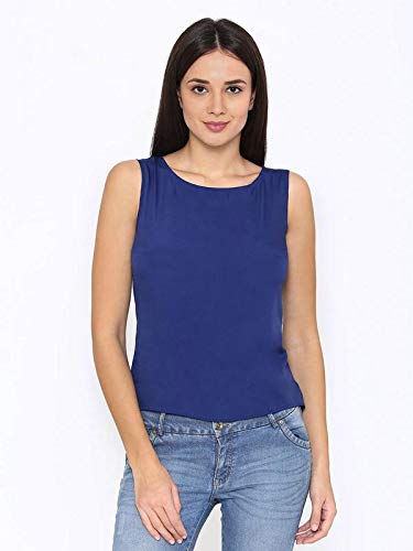 Denimes Women Navy Blue top Crepe v Neck Sleeveless Fancy top for Women ...