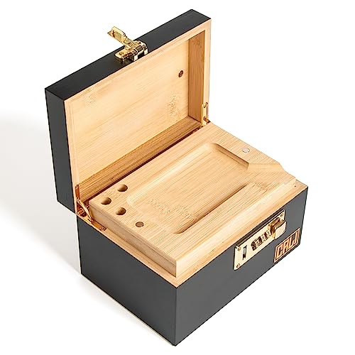 CALI Lockable Stash Tobacco Wooden Storage Lock Box with Hinged Lid ...