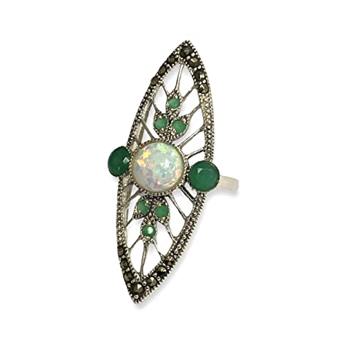 Amazon.com: Art Deco Style Gilson Opal Ring with Emerald and Marcasite ...