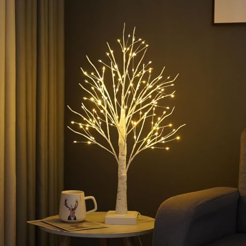 Birch Light Tree Indoor with 144 Warm White LEDs Light, 60cm LED Tree ...