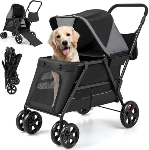Amazon.com: Pet Stroller for Small Medium Dogs & Cats, Foldable Dog ...