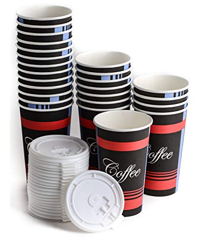 Restaurant Grade 16 Oz Paper Coffee Cups with White Lids - 300 Count By ...