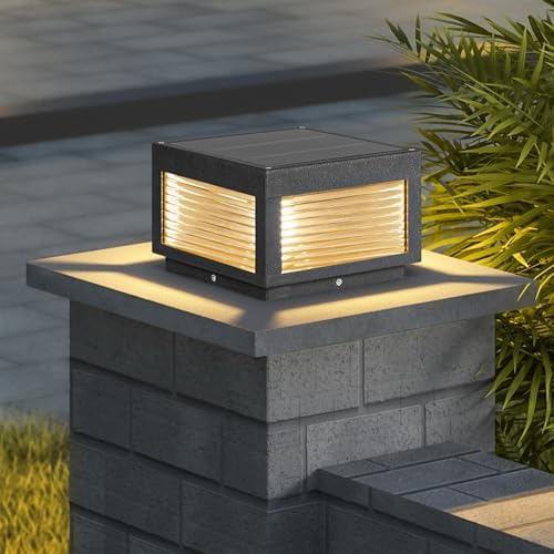 VZVI Solar Lamp Post Light, 9.84'' Outdoor Pillar Lights Large Square ...
