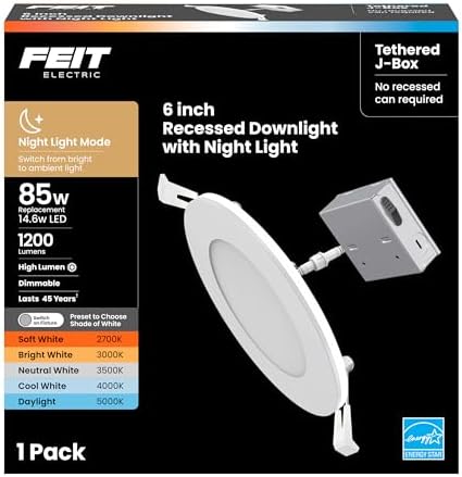 Feit Electric 6" LED Canless Recessed Downlight with Night Light Mode ...