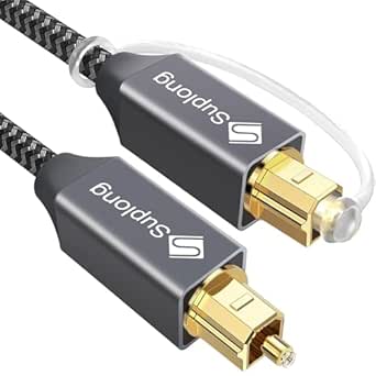 Suplong Cable de audio óptico óptico de 15 pies/4,6 m [chapado en oro de 24 K, trenzado de ...