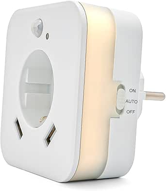 LED-Nachtlicht mit Bewegungsmelder und Steckdose, 2x USB 2.4A, weiß, automatischer Lichtsensor ...