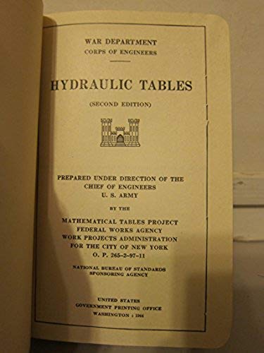 Hydraulic Tables: Department of the Army Corps of Engineers ...