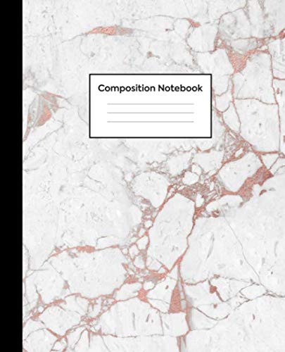 Composition Notebook: Wide Rule - White Marble and Rose Gold Inlay ...