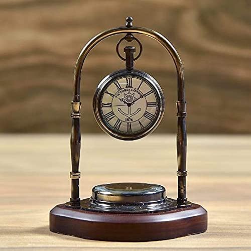 FamousHub| Brass Mantel Table Clock with Compass| Brass Desk Clock ...