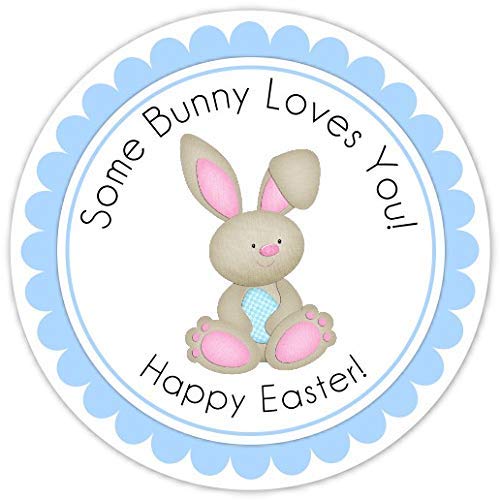 Amazon.com: Easter Bunny Labels, Happy Easter Stickers, Blue and Pink ...