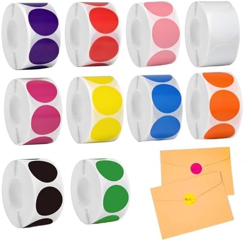 Coloured Dot Stickers, 5000PCS Round Stickers, 10 Rolls 25mm Assorted ...