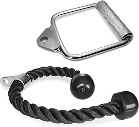 RF Sports Gym Set Tricep Rope and Steel D Handle Pair with Textured ...