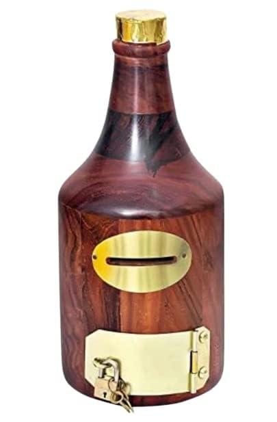 S.K WOOD ART Wooden Beer Botal Shape Money Bank/Coin Bank/Piggy Bank ...