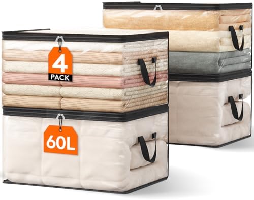 Amazon.com: Lifewit 4 Pack Clear Clothes Storage Bags, 60L Plastic ...