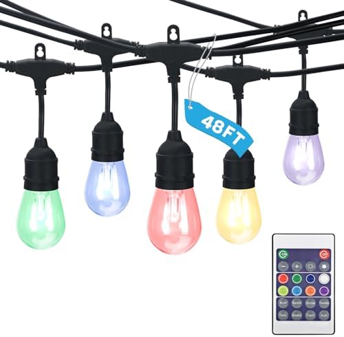 LUXRITE 24FT LED RGBW Outdoor String Lights, Remote Control Color ...