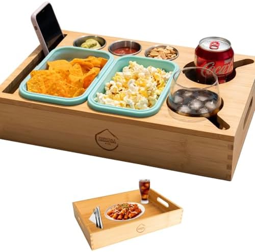 Amazon.com: Wooden Serving Tray with Cup Holder - Coffee Table Rustic ...