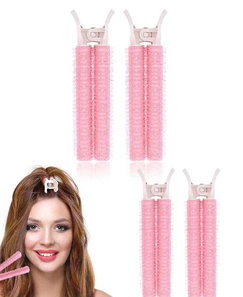 Amazon.com : 4Pcs Pink Hair Rollers with Clip,Portable Hair Volume Clip ...