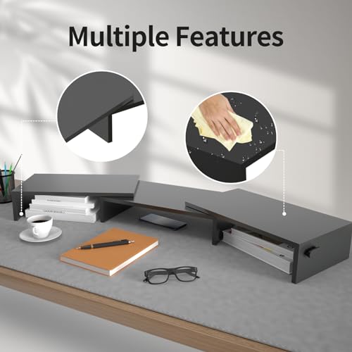 Pholiten Wood Triple Monitor Stand Riser, Desktop Monitor Stand with ...