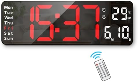 Lafocuse Digital Wall Clock with Remote Control, 13" LED Display Large ...