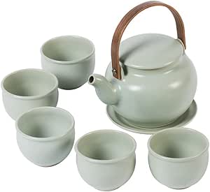 Amazon.com | Japanese White Solid Color Design Teapot Set Lifting Beam ...
