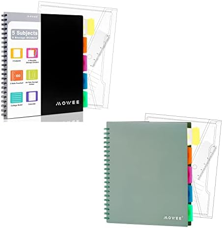 Amazon.com : MOWEE Spiral Notebook - 5 Subject Notebook, College Ruled ...