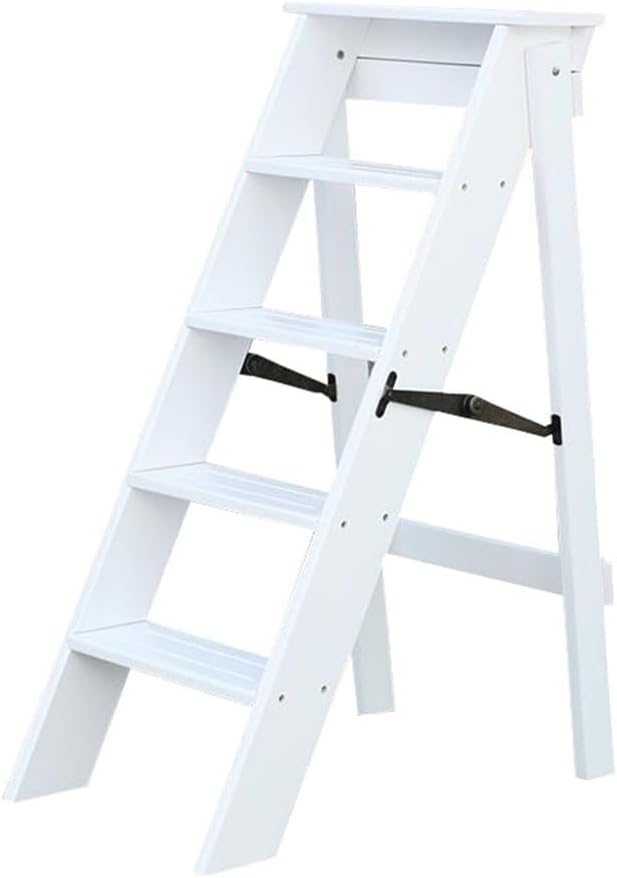 Walnut & White Wooden Folding Step Stool Ladder5 Steps Durable Adult ...