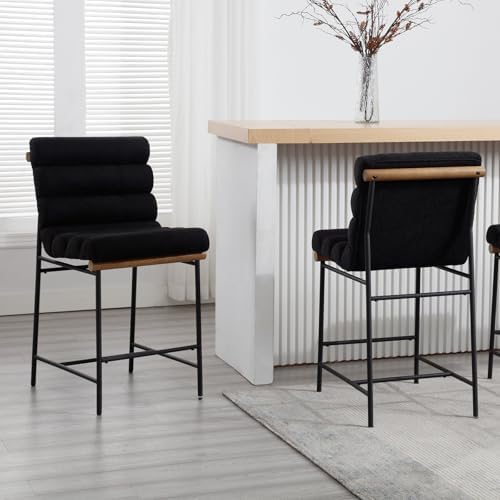 Amazon.com: Guyou Black Linen Bar Stools Set of 2, Modern 25 ...