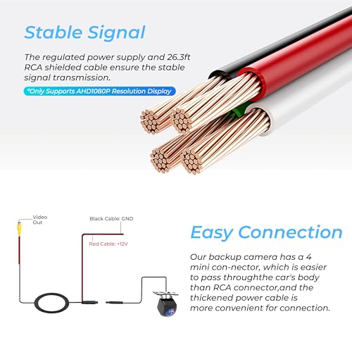 Bzgnl AHD 1080P Backup Camera for Car,170-IP69K Waterproof Camera ...