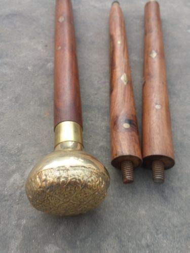 3 Fold Antique Royal Vintage Walking Stick Brass Design Handle Wooden ...