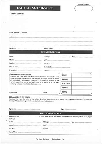 Thomas & Anca Club Supplies Ltd Used Car Sales Invoice Pad A4 : Amazon ...