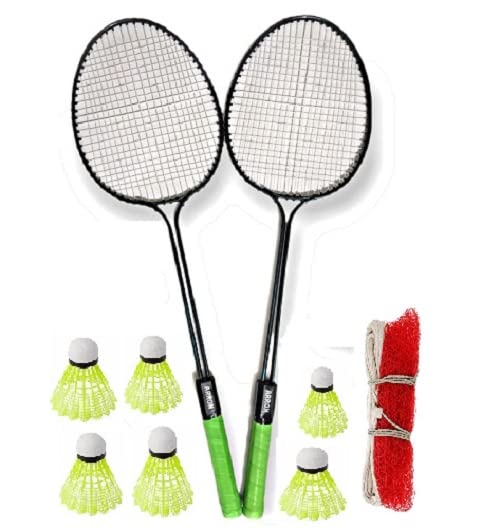 ARRON 2 Piece Double Shaft Badminton Racket with 6 Piece Plastic ...