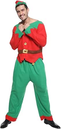Amazon.com: AERO ARMOR Mens Christmas Holiday Elf Costume Adult Santa's ...