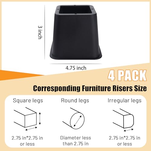 Snapklik.com : Bed Lifts Risers 3 Inch Heavy Duty 4 Pack Furniture ...