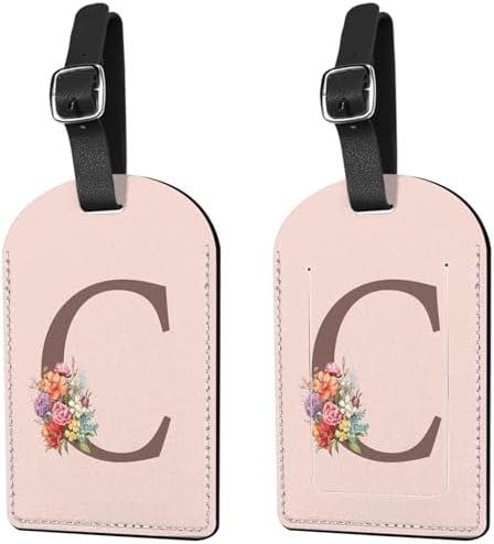 Deokke 2 Pack Initial Letter Luggage Tag Monogram Suitcase Tags PU Leather Cover Aesthetic Cute ...