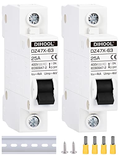 DIHOOL 25 Amp din Rail Mount Circuit Breaker, 2pcs 12-240V dc ...