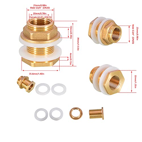 Brass Water Tank Connector, 2PCS Male 3/4 Inch Female 1/2 Inch Thread ...