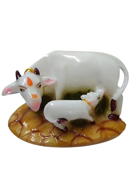 Buy RAMA Art Gifts Marble Kamdhenu Cow with Calf Idol Statue for Pooja ...