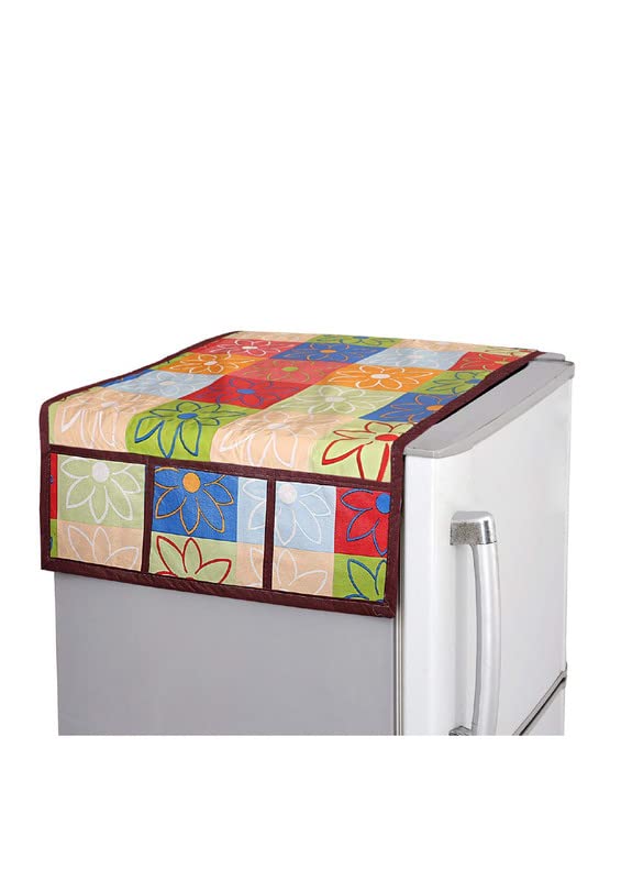 Free Size Fridge (Refridgerator) Top Cover with 6 Utility Pockets (3 ...