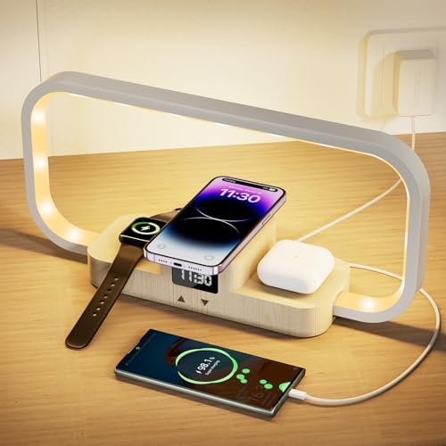 LED Bedside Lamp, Desk Lamp with Wireless Charger with 3 Charging ...