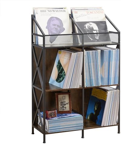 Amazon.com: EYOCAL Vinyl Record Storage Holder Rack,250 LP Wooden ...
