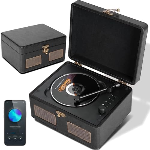 Yintiny Rechargeable Leather CD Player with Speakers, Bluetooth ...