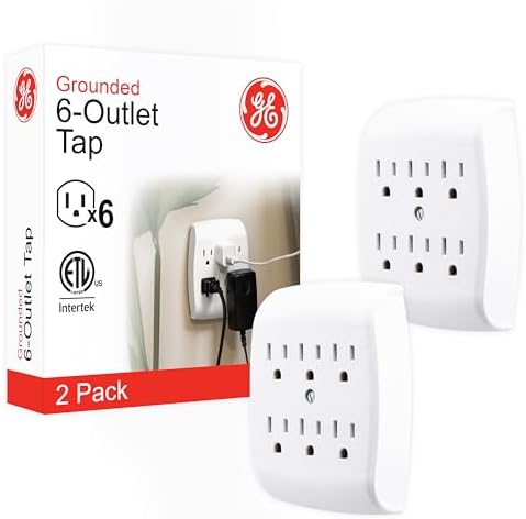 GE 6-Outlet Extender Wall Tap, 5 Pack, Grounded Adapter, Charging ...