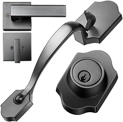 Ohuhu Front Door Lock Set, Heavy Duty Upgraded Front Door Handle Black ...