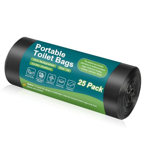 Portable Toilet Bags - LITFP 25 Count Biodegradable Toilet Waste Bags 8 ...